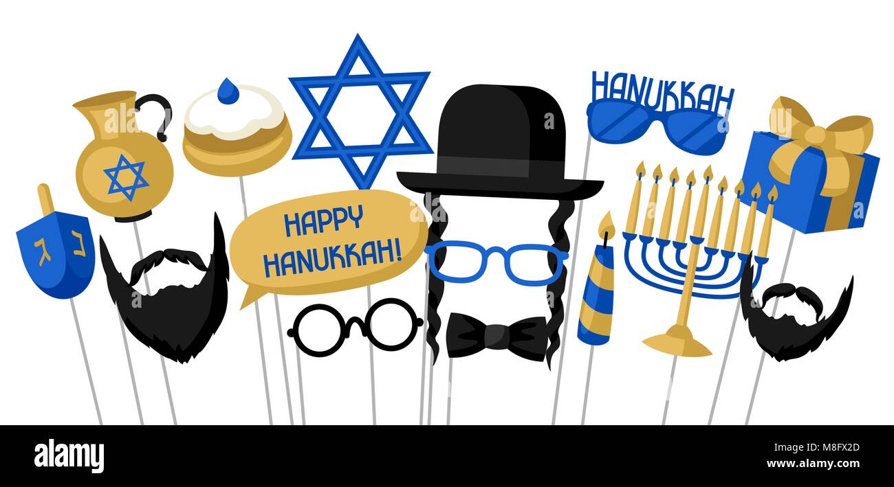 Happy Hanukkah photo booth props. Accessories for festival and party ...