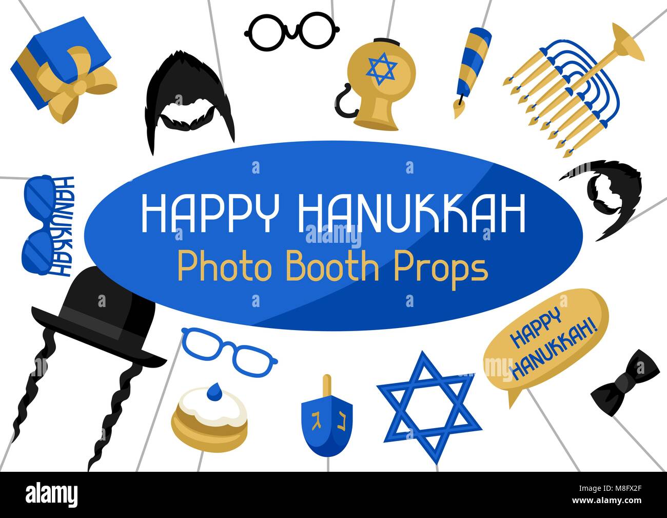 Happy Hanukkah photo booth props. Accessories for festival and party ...