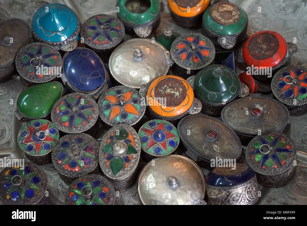 Small boxes on the metal plate Stock Photo - Alamy