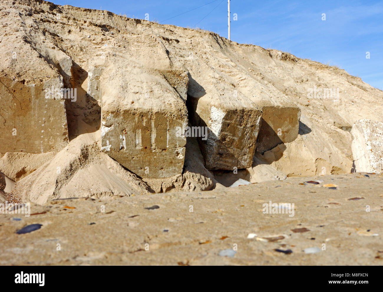 Old concrete defences revealed from under sand dunes following coast ...