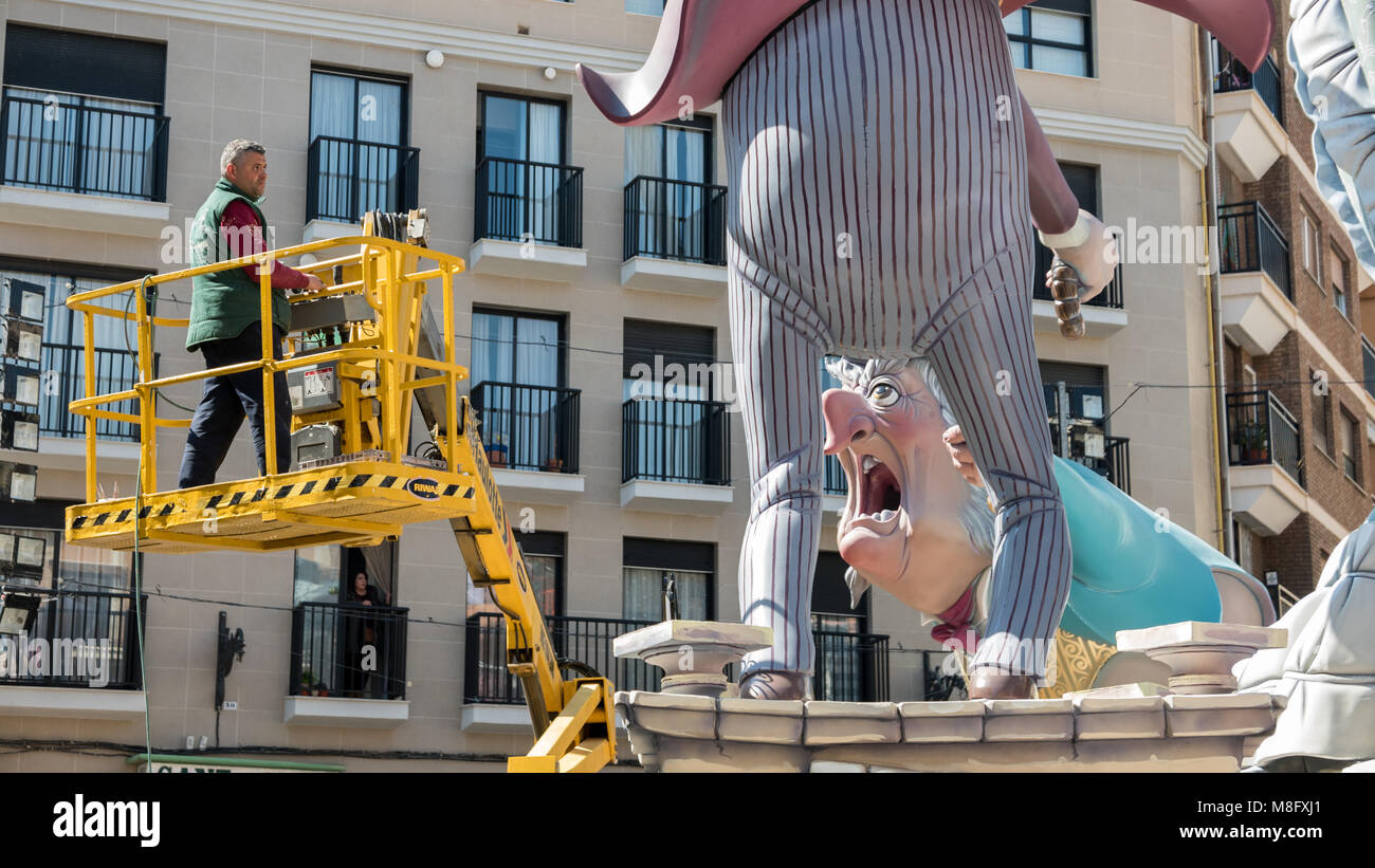 VALENCIA, SPAIN- MARCH 13, 2016: Detailed view of falla and ...