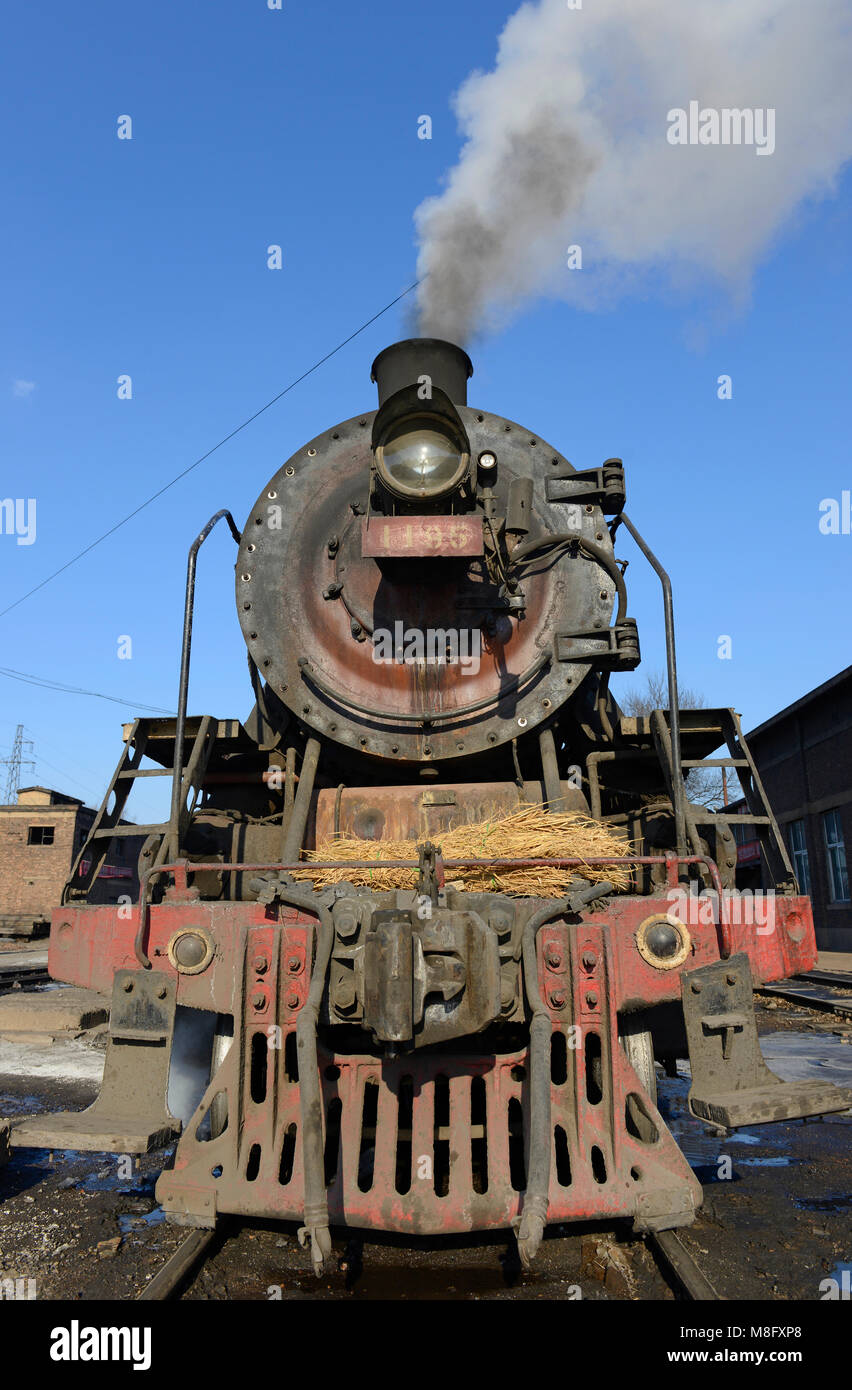 Locomotive at the maintenance depot in Fuxin. The coal mine system at ...