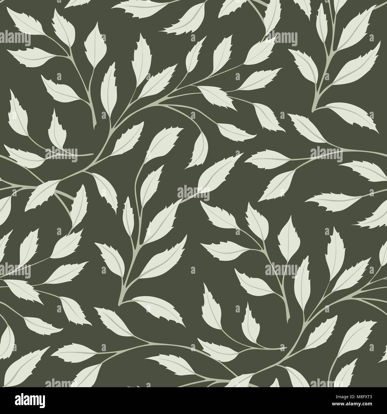 Leaves Seamless Pattern of botany plant texture on green background ...