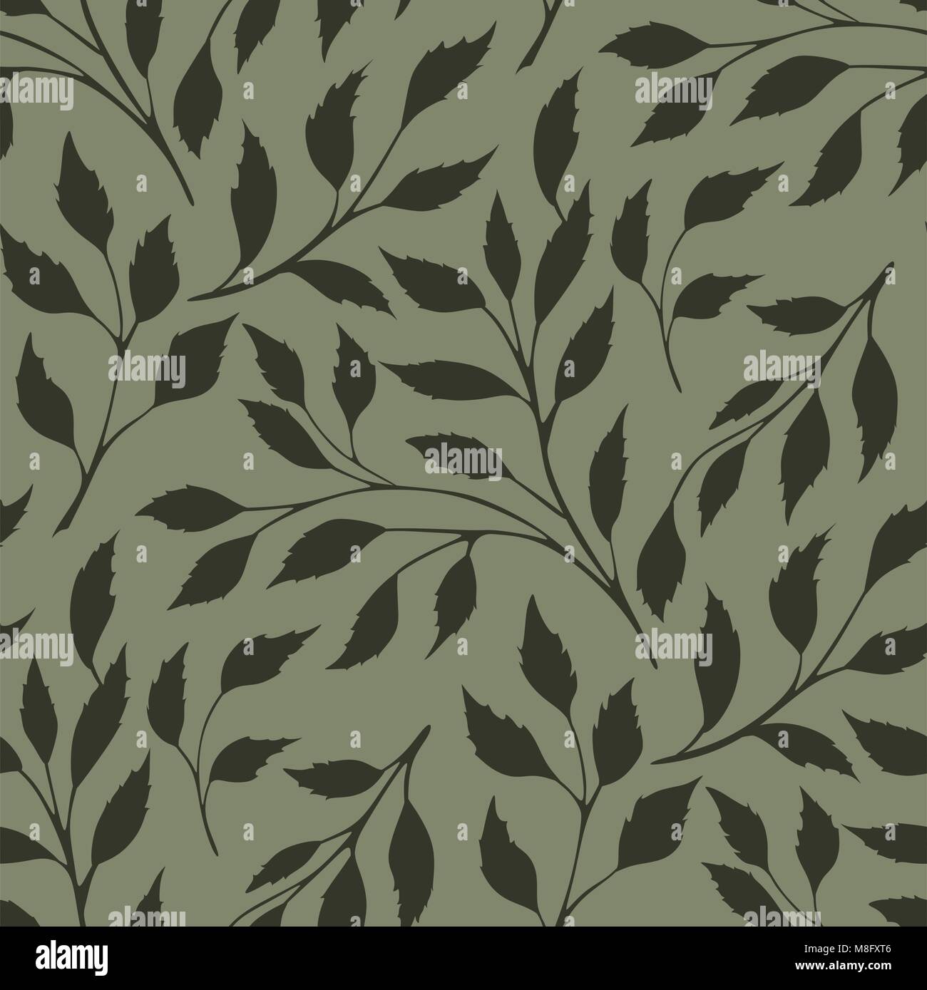 Leaves Seamless Pattern of botany plant texture on green background ...