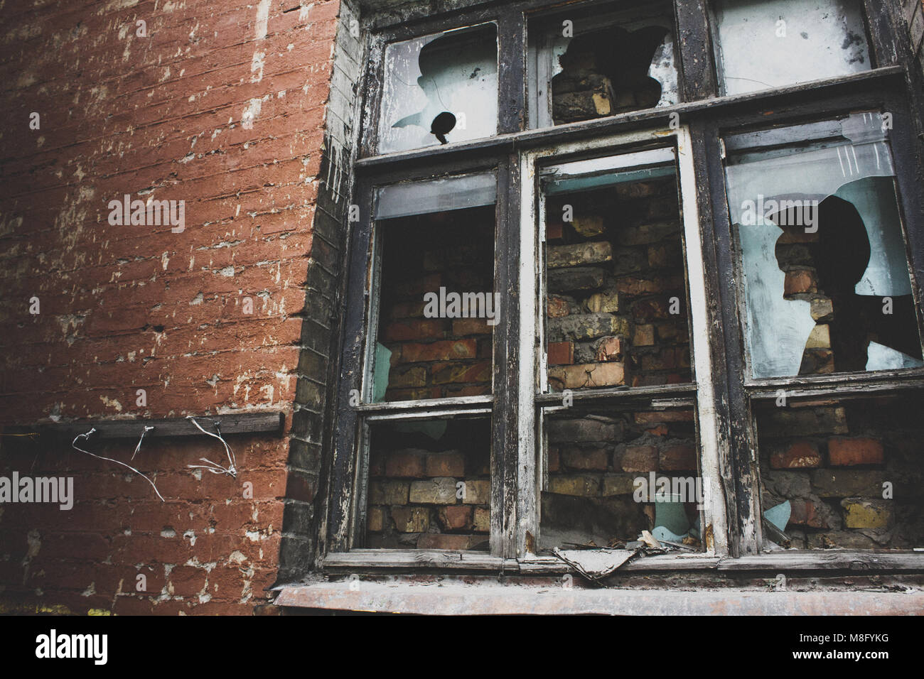old wooden window frame with broken glass Stock Photo - Alamy