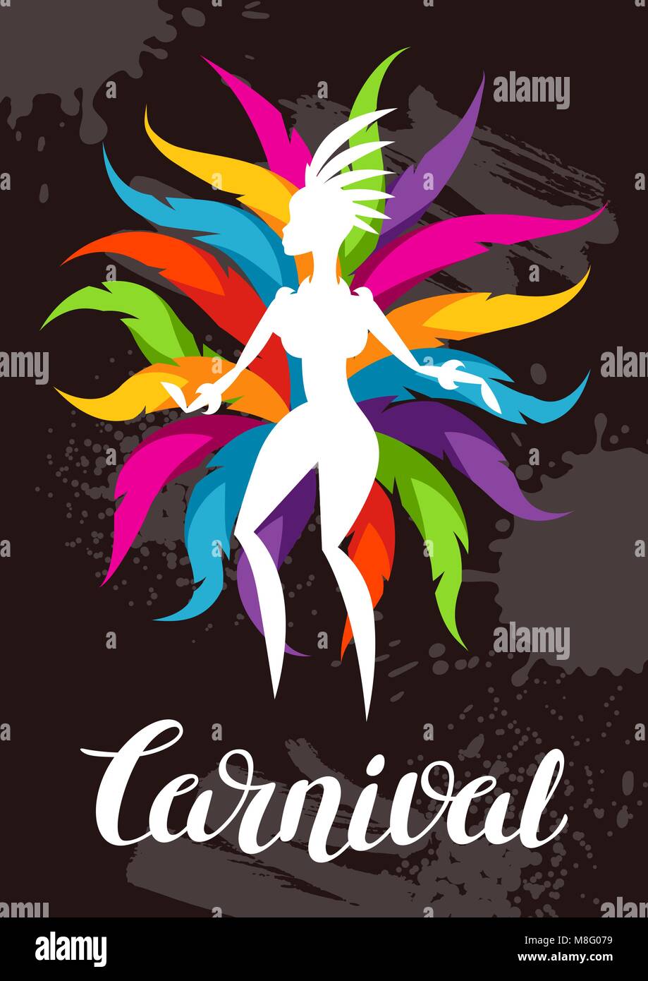 Carnival party background with samba dancer and colorful decorative ...