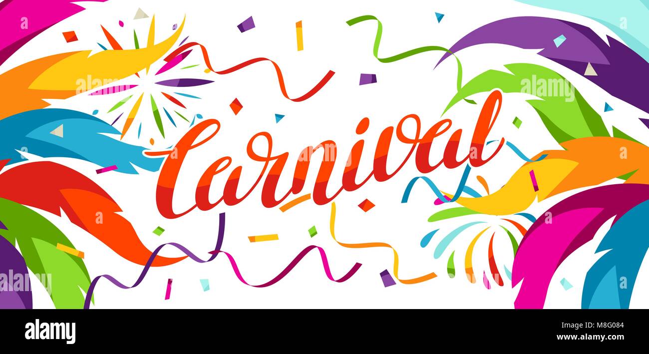 Carnival party banner with colorful decorative feathers Stock Vector ...