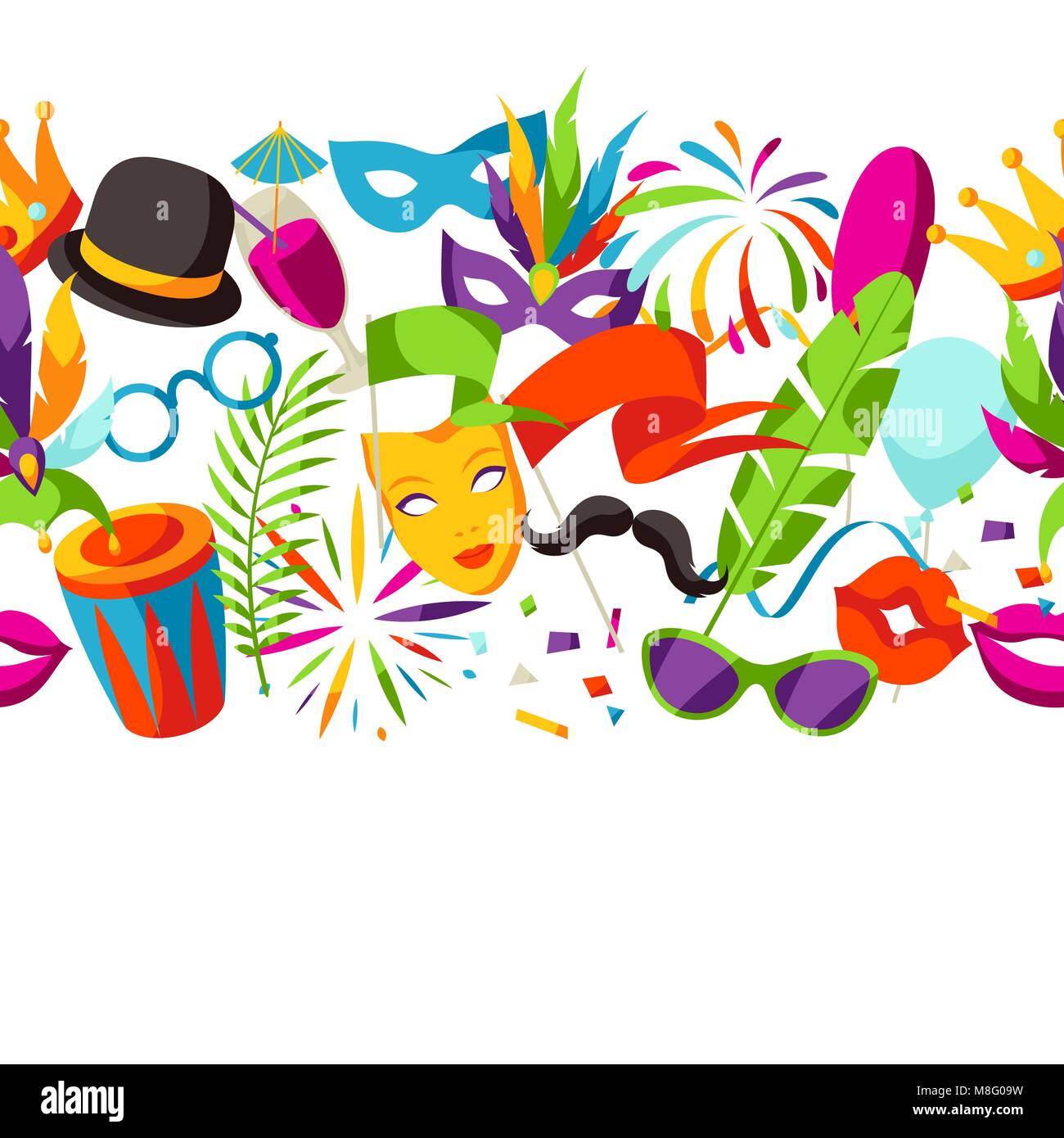Carnival party seamless pattern with celebration icons, objects and ...