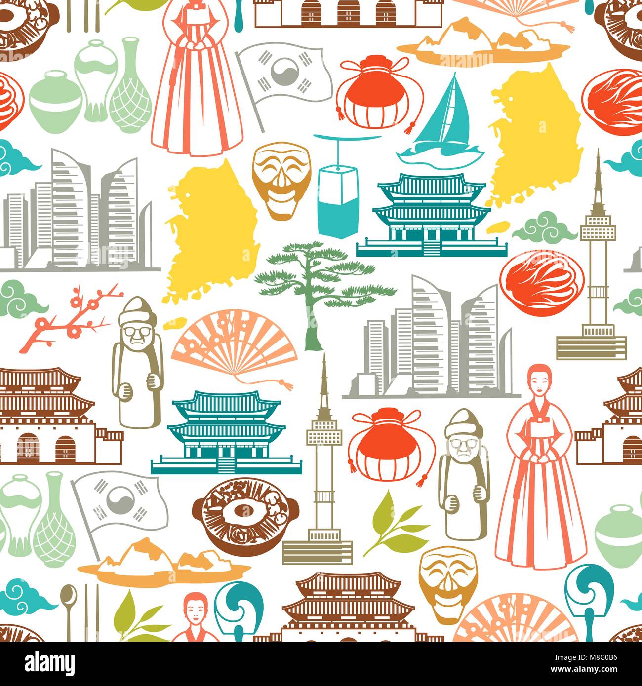 Korea seamless pattern. Korean traditional symbols and objects Stock ...