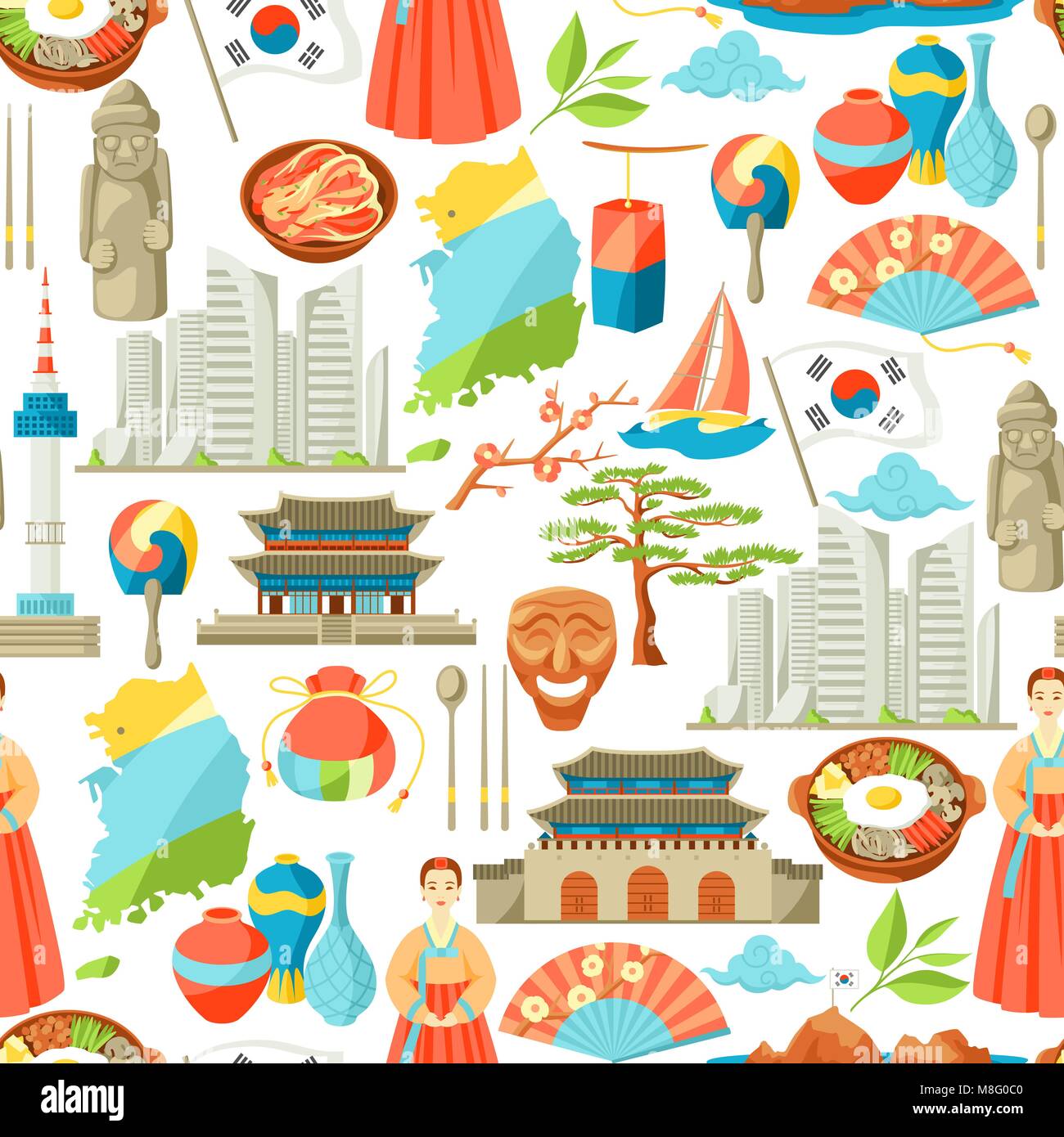 South Korea Seamless Pattern Korean Traditional Symbols And Objects Stock Vector Image And Art