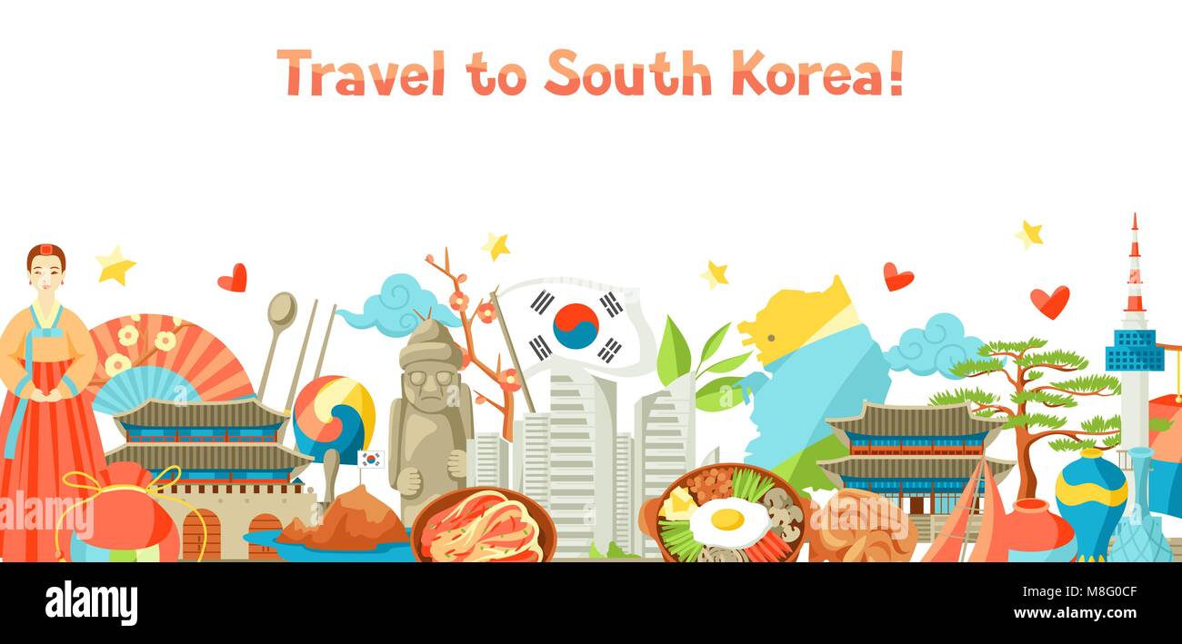 South Korea banner design. Korean traditional symbols and objects Stock ...