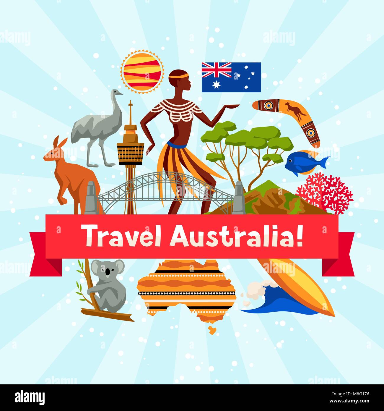 Australia background design. Australian traditional symbols and objects ...