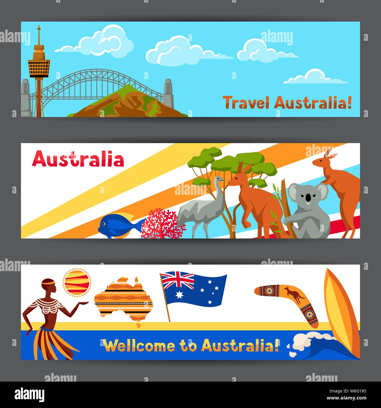 Australia banners design. Australian traditional symbols and objects ...