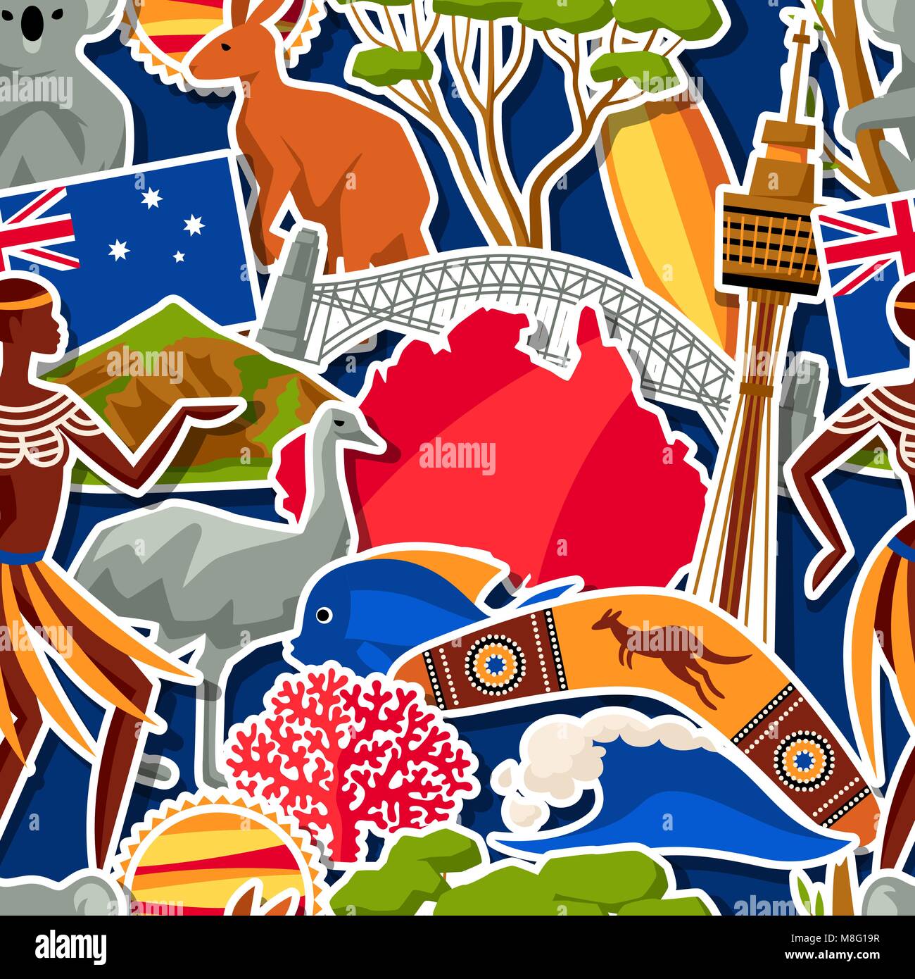 Australia seamless pattern. Australian traditional sticker symbols and ...