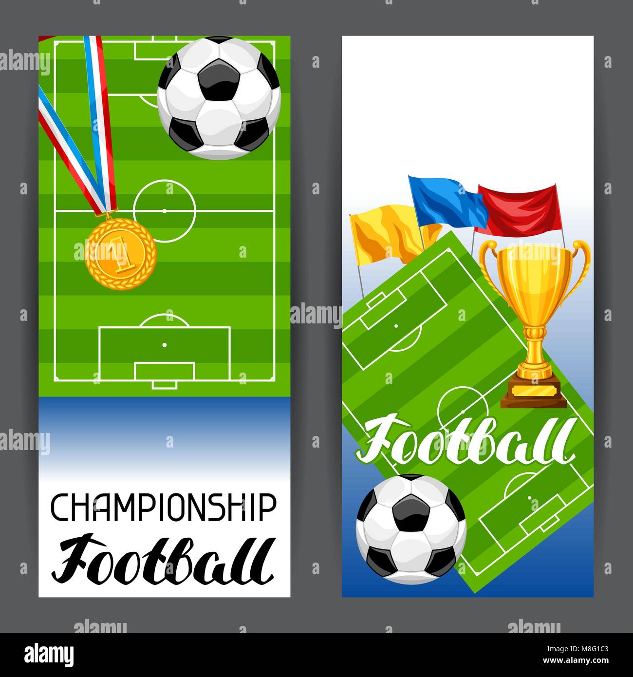 Soccer stylized banners with ball and football symbols. Sports ...