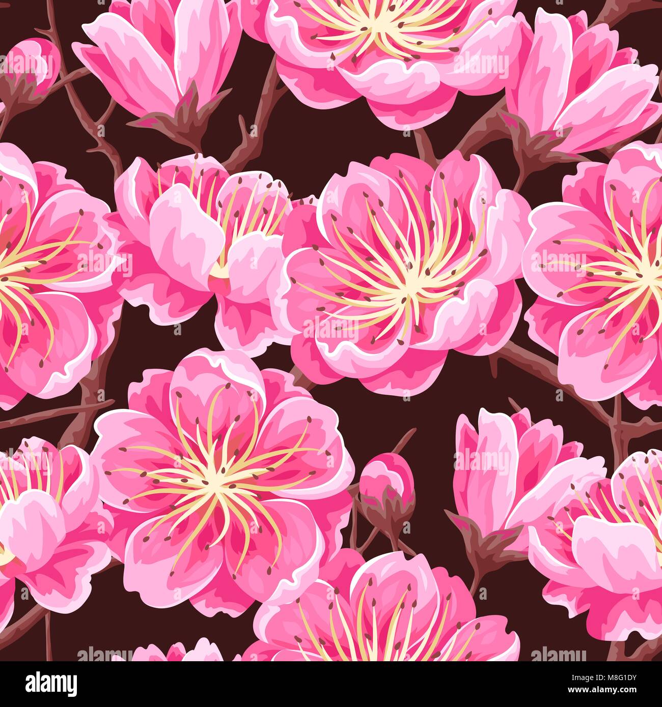 Seamless pattern with sakura or cherry blossom. Floral japanese ...