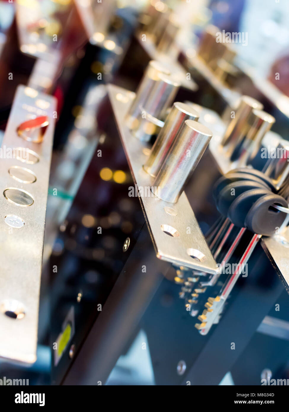 Rows of metal door locks on the window Stock Photo - Alamy