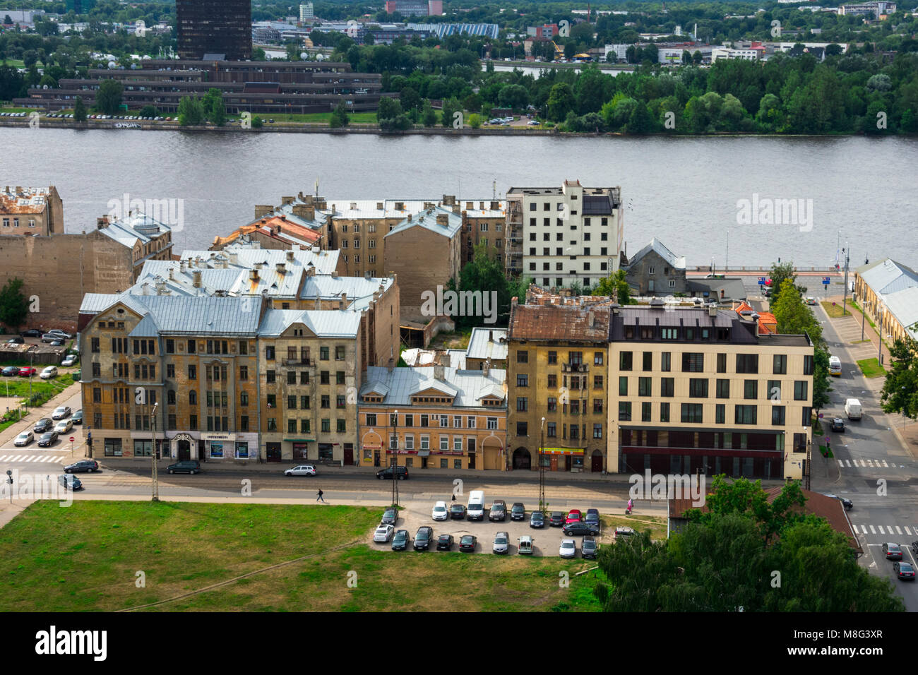 Riga, Latvia. August 23, 2017. Aerial view of Riga old buildings from ...