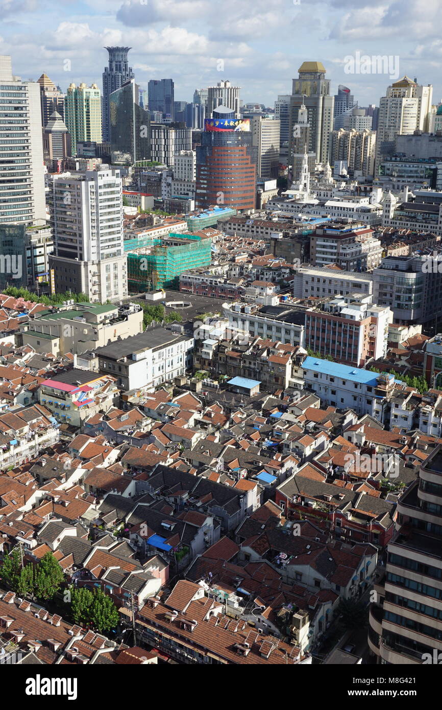 new skyscrapers and traditional lilong houses in Shanghai, China Stock ...