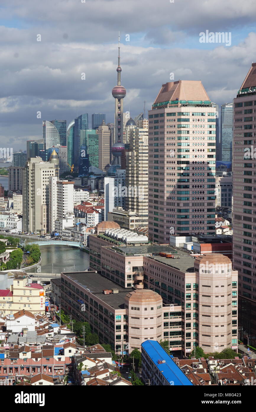 new skyscrapers and traditional lilong houses in Shanghai, China Stock ...