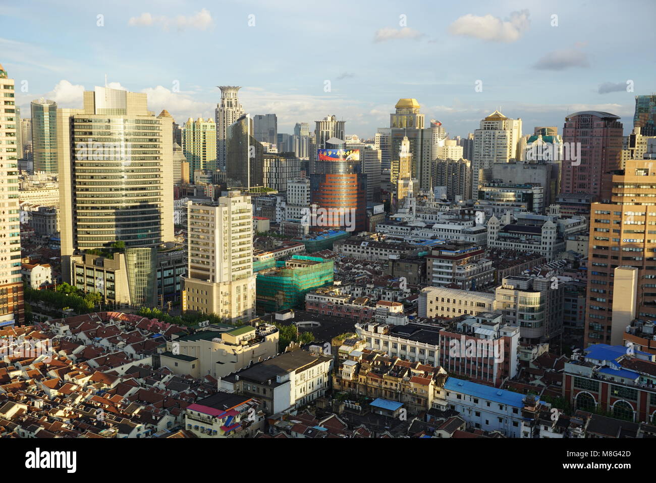 new skyscrapers and dense old lilong houses in Shanghai, China Stock ...
