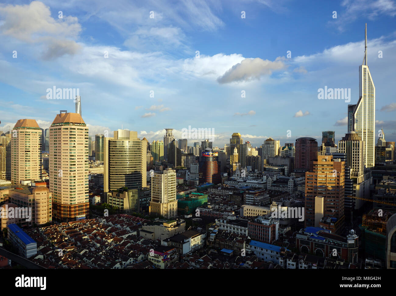 new skyscrapers and dense old lilong houses in Shanghai, China Stock ...