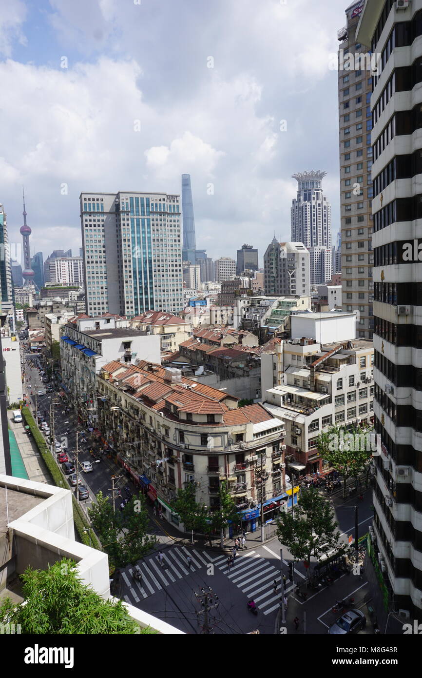 new skyscrapers and dense old lilong houses in Shanghai, China Stock ...