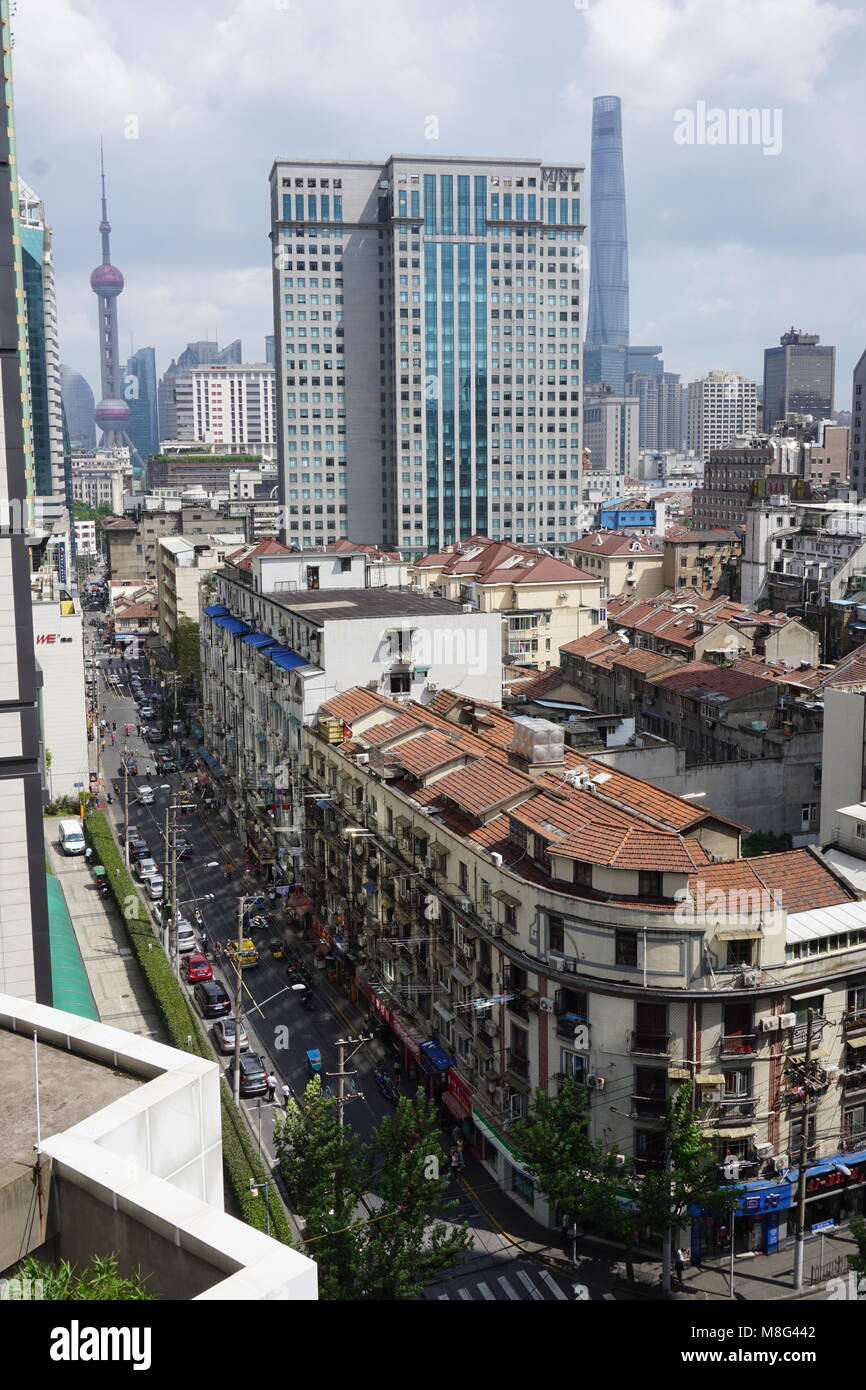 new skyscrapers and dense old lilong houses in Shanghai, China Stock ...