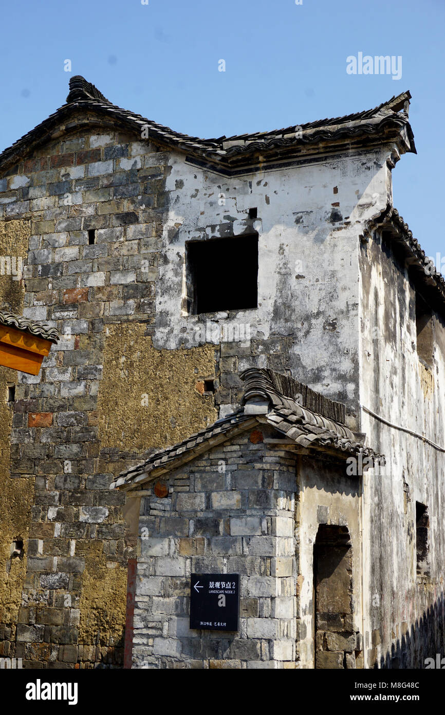 traditiol houses and walls in Wencun village in Zeijiang, China, which ...