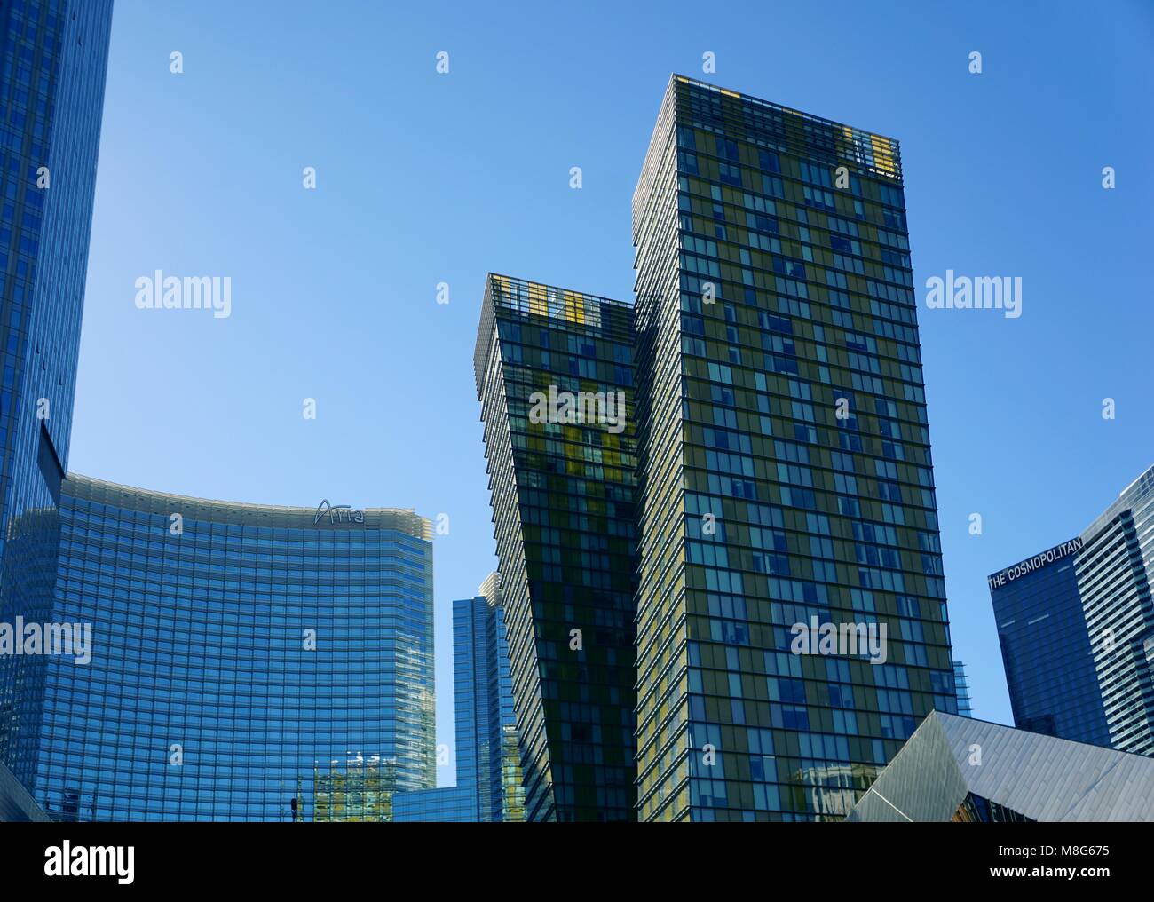 Las Vegas skyline of buildings attractions silhouetted against light ...