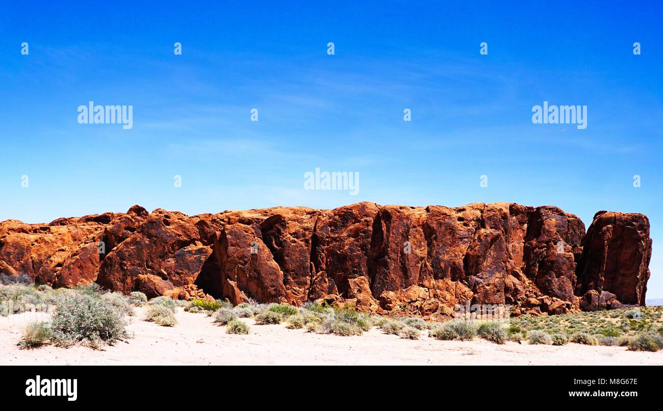 Valley of Fire sandstone rock formation against a perfect blue sky ...