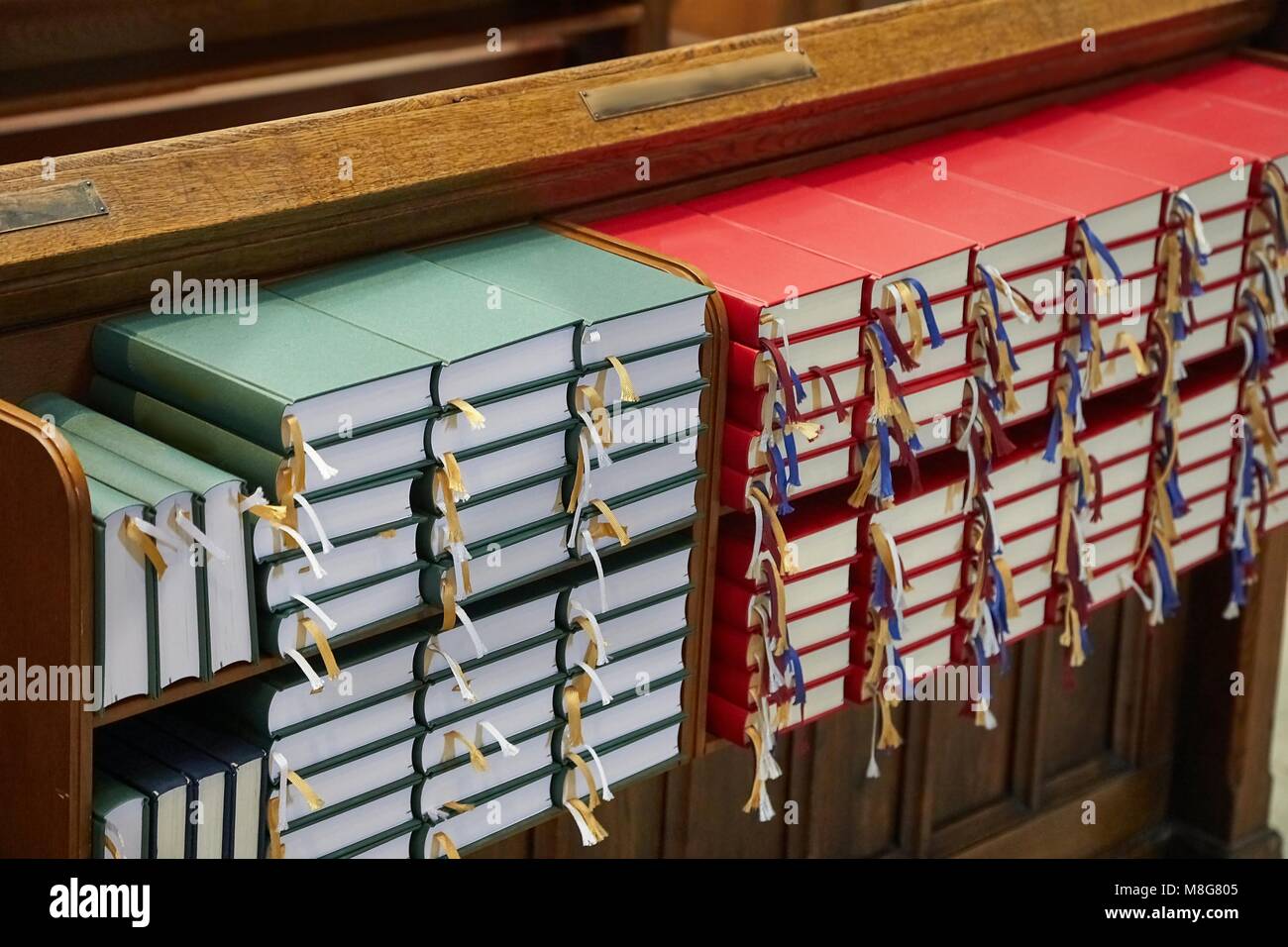 Church interior with Hymnals Stock Photo - Alamy