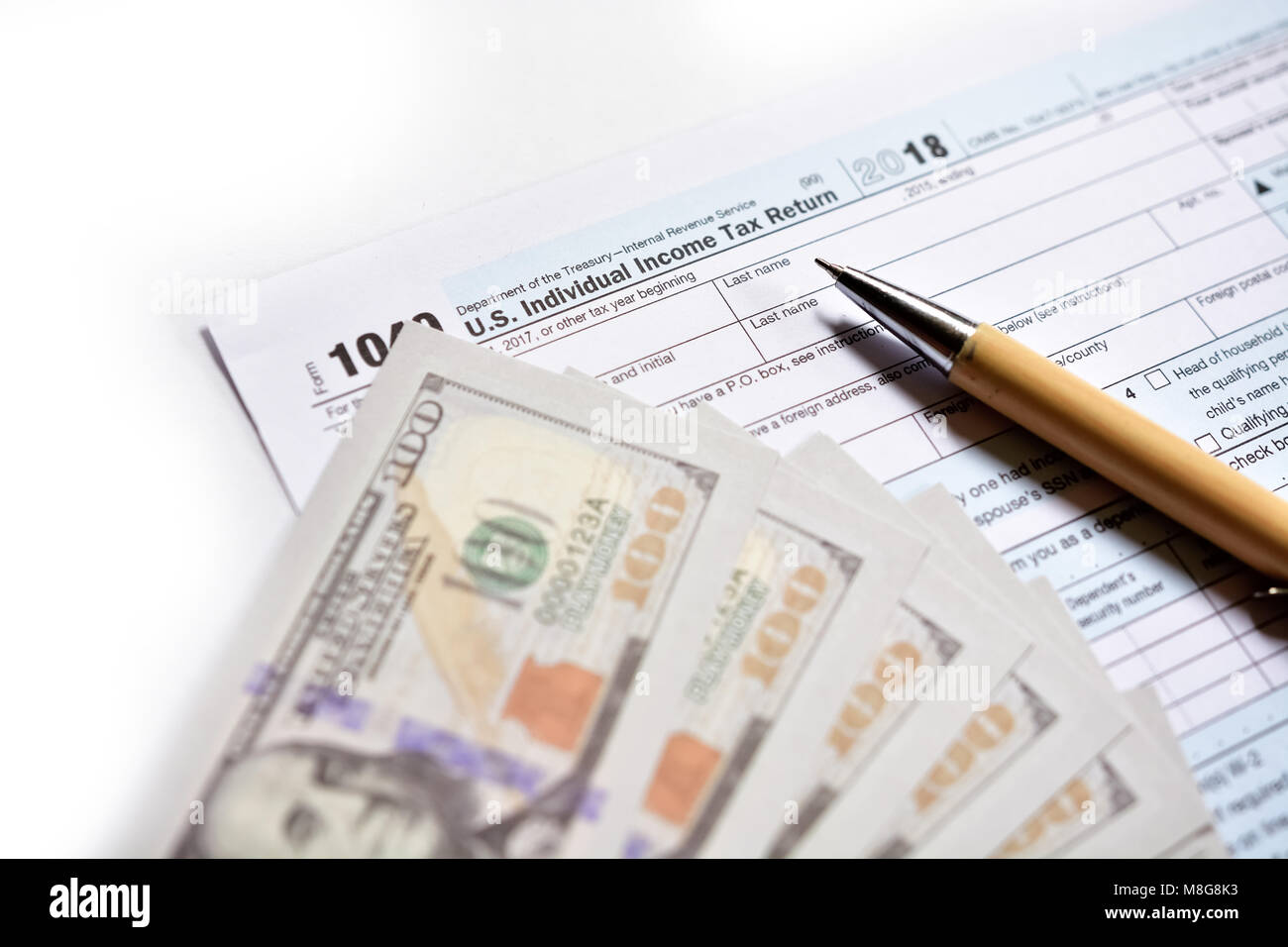 American tax form 1040 on white background. Fill-up American tax form ...