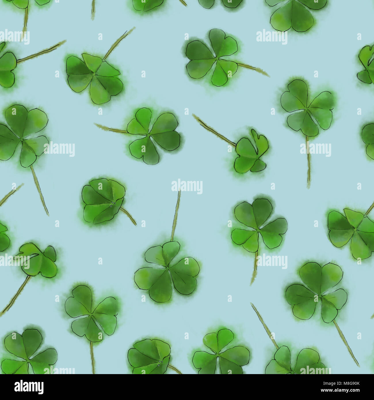Seamless Shamrock Background Isolated on Blue. Watercolor Shamrock ...