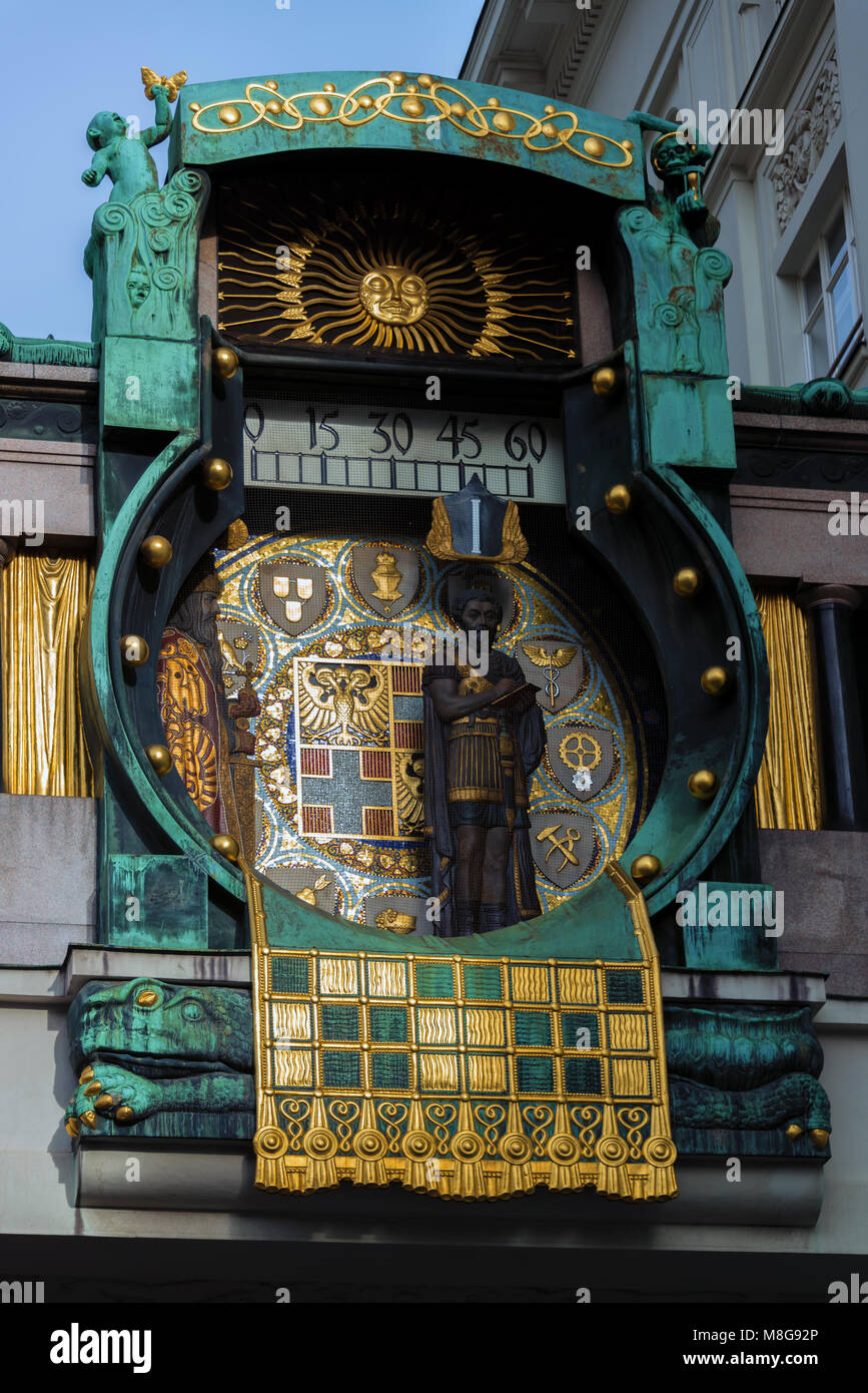 The Anchor Clock (Ankeruhr) with historical figures in Vienna Stock ...