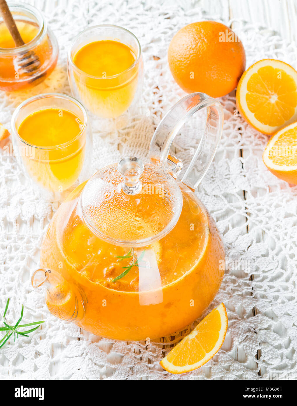 Tea made from sea buckthorn or cloudberries with orange and rosemary ...