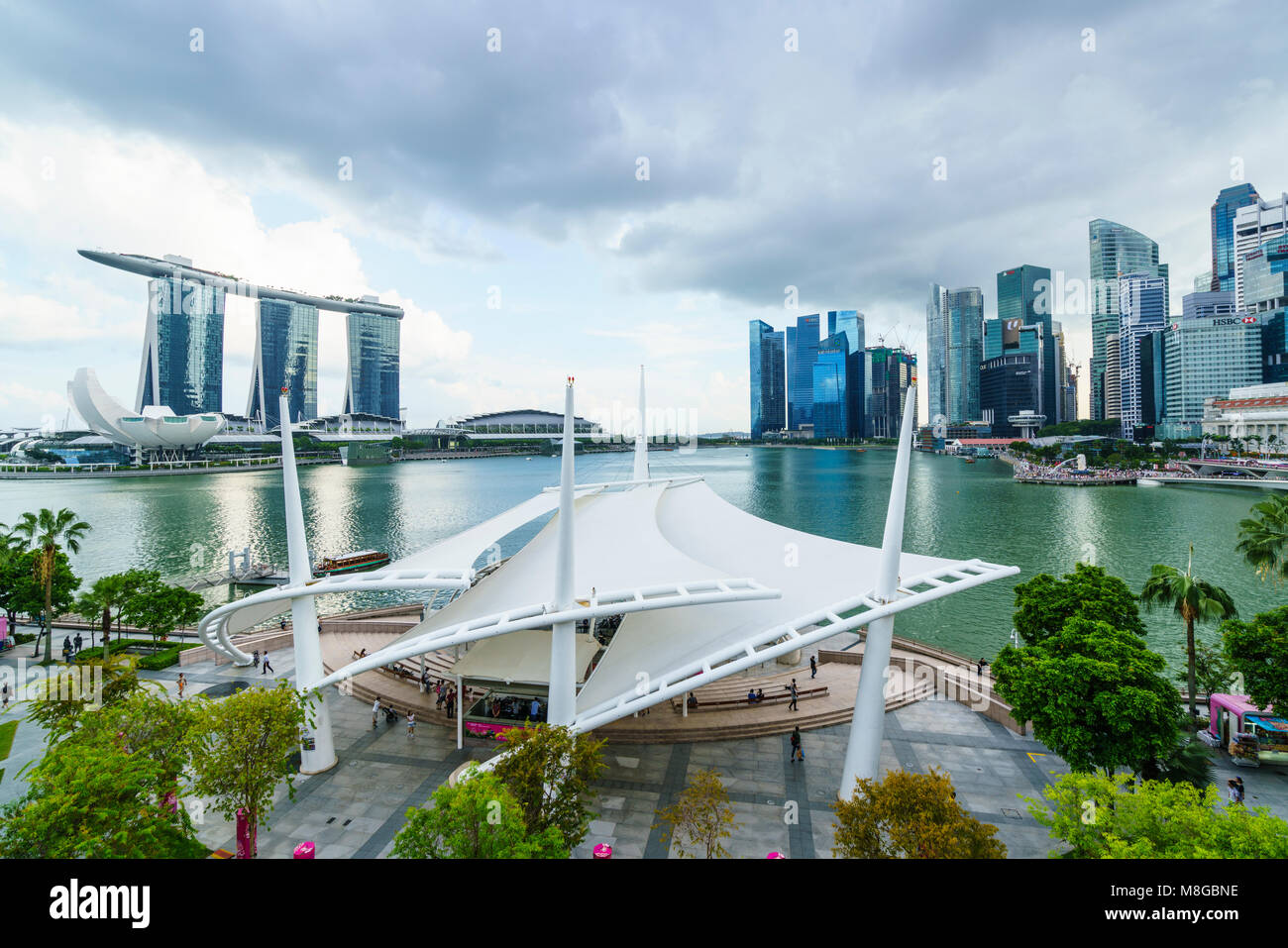 City skyline from Esplanade Outdoor Theatre, Marina Bay, Singapore ...