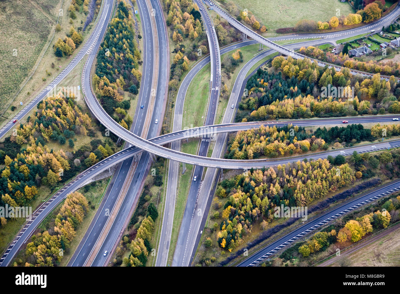 Aerial View of Craigend interchange (Junction 10) on the M90 motorway ...