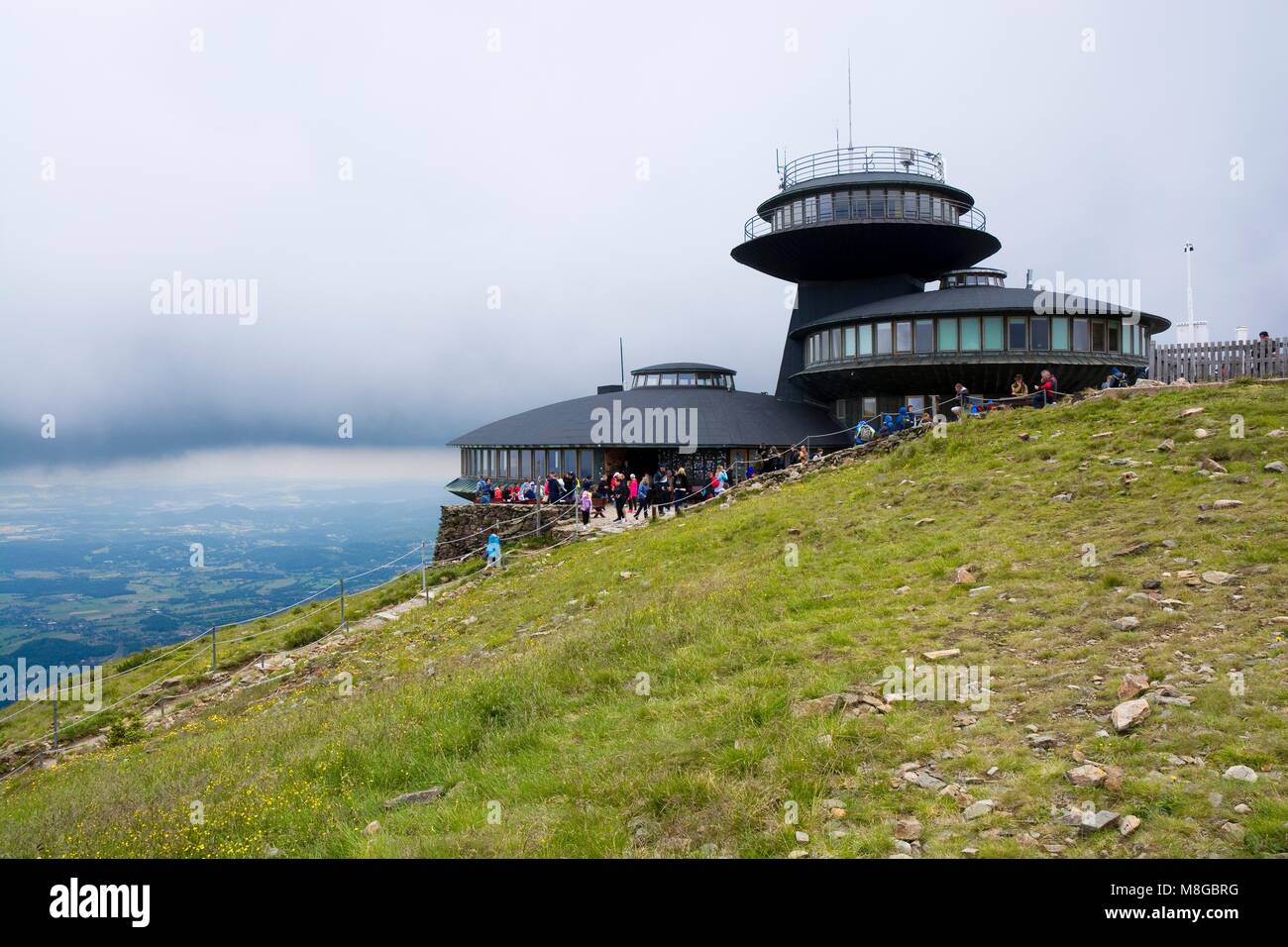 SNIEZKA, POLAND - JULY 14, 2017: UFO shaped building of meteorogical ...