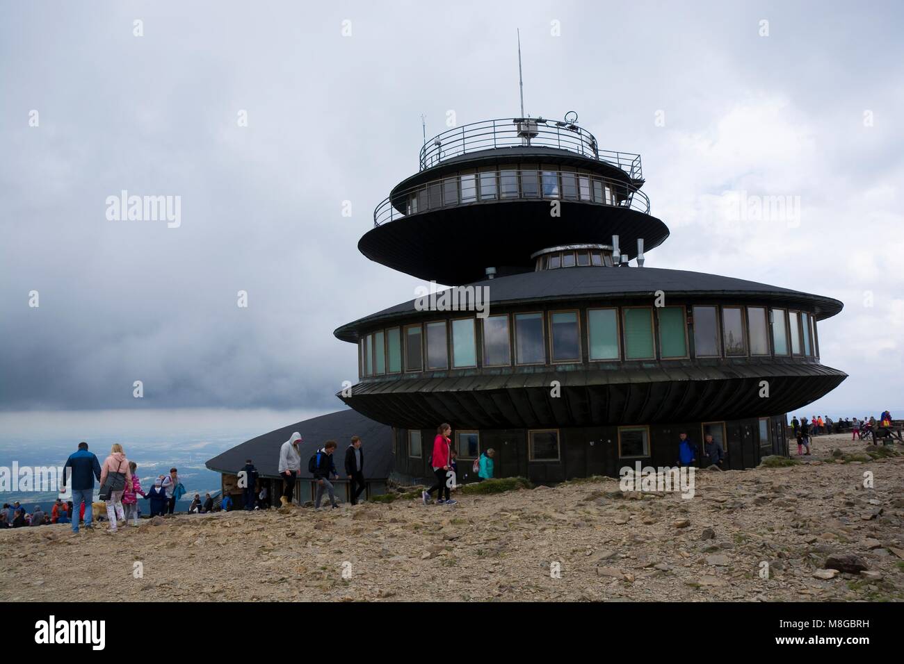 SNIEZKA, POLAND - JULY 14, 2017: UFO shaped building of meteorogical ...