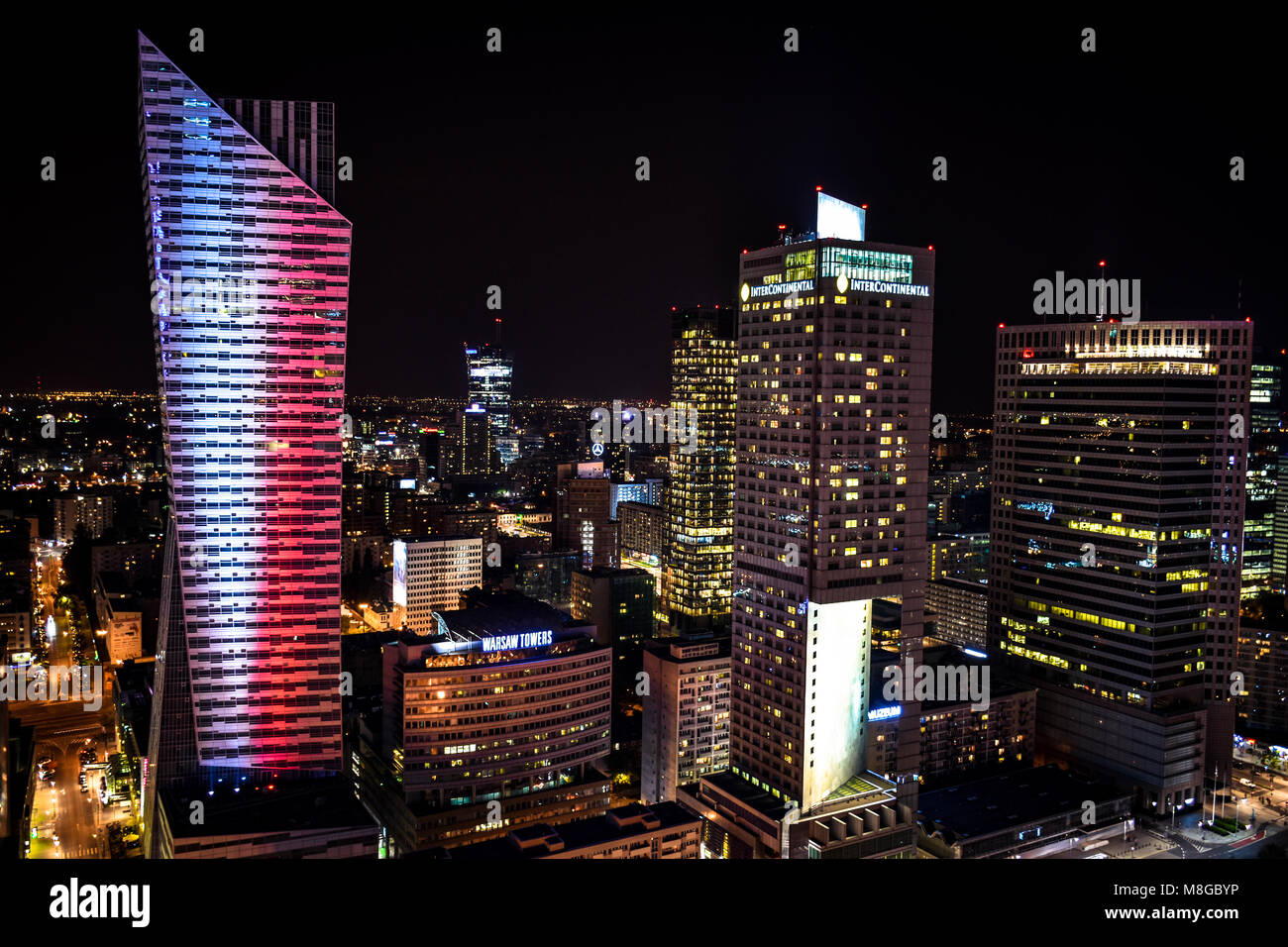 A night view of the Warsaw skyline Stock Photo - Alamy