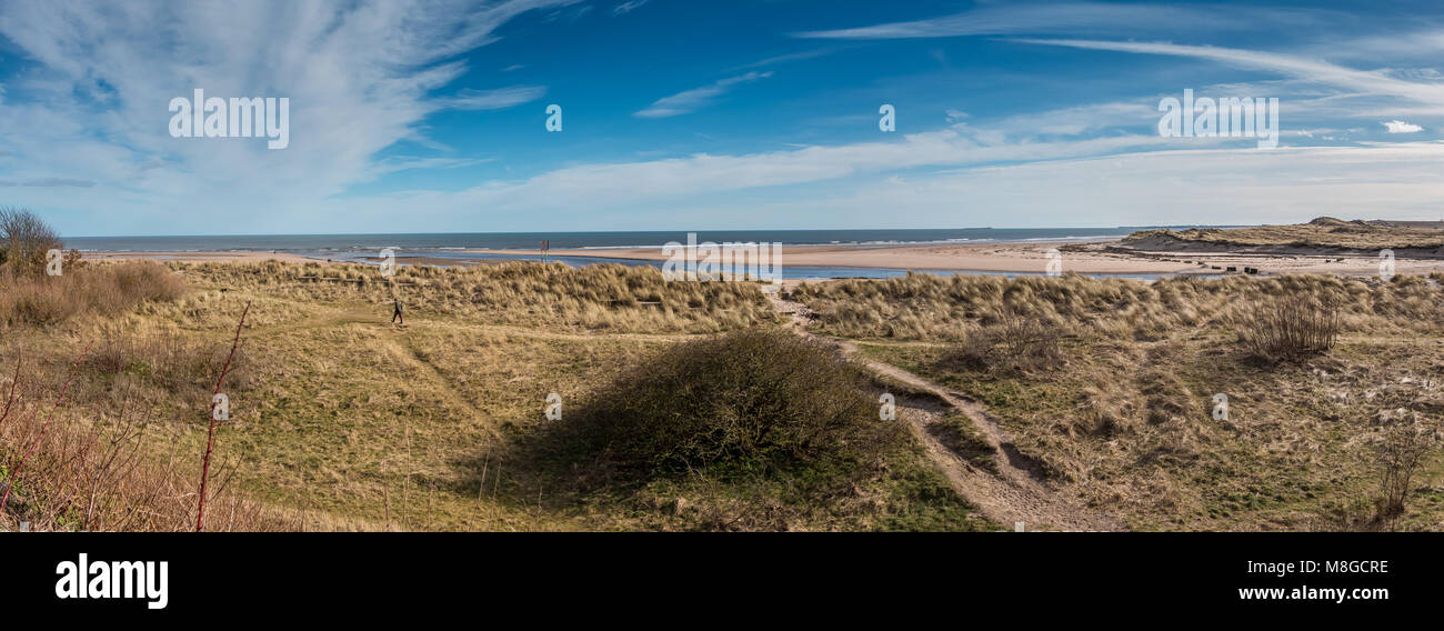 Northumberland Coast AONB Panorama, the river Aln estuary at Alnmouth ...