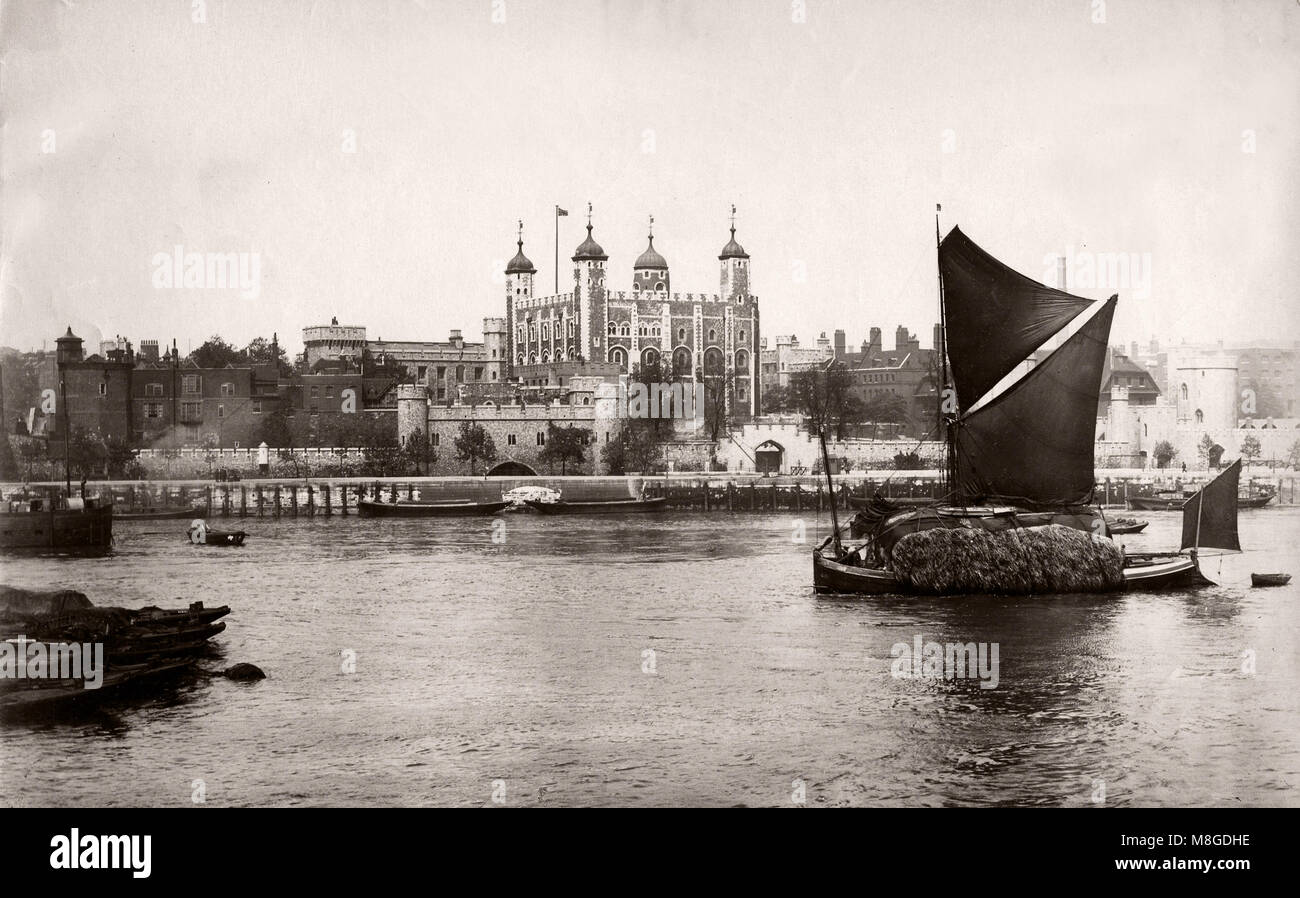 c.1880 England - view of London - the Tower of London from the river ...
