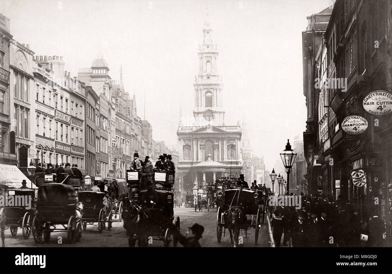 c.1880 England - view of London - horse drawn traffic in the city ...