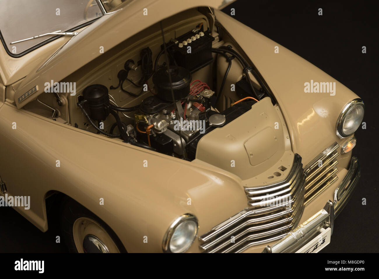 St. Petersburg, Russia, 7 October 2015 Soviet retro car Gaz M 20 engine ...