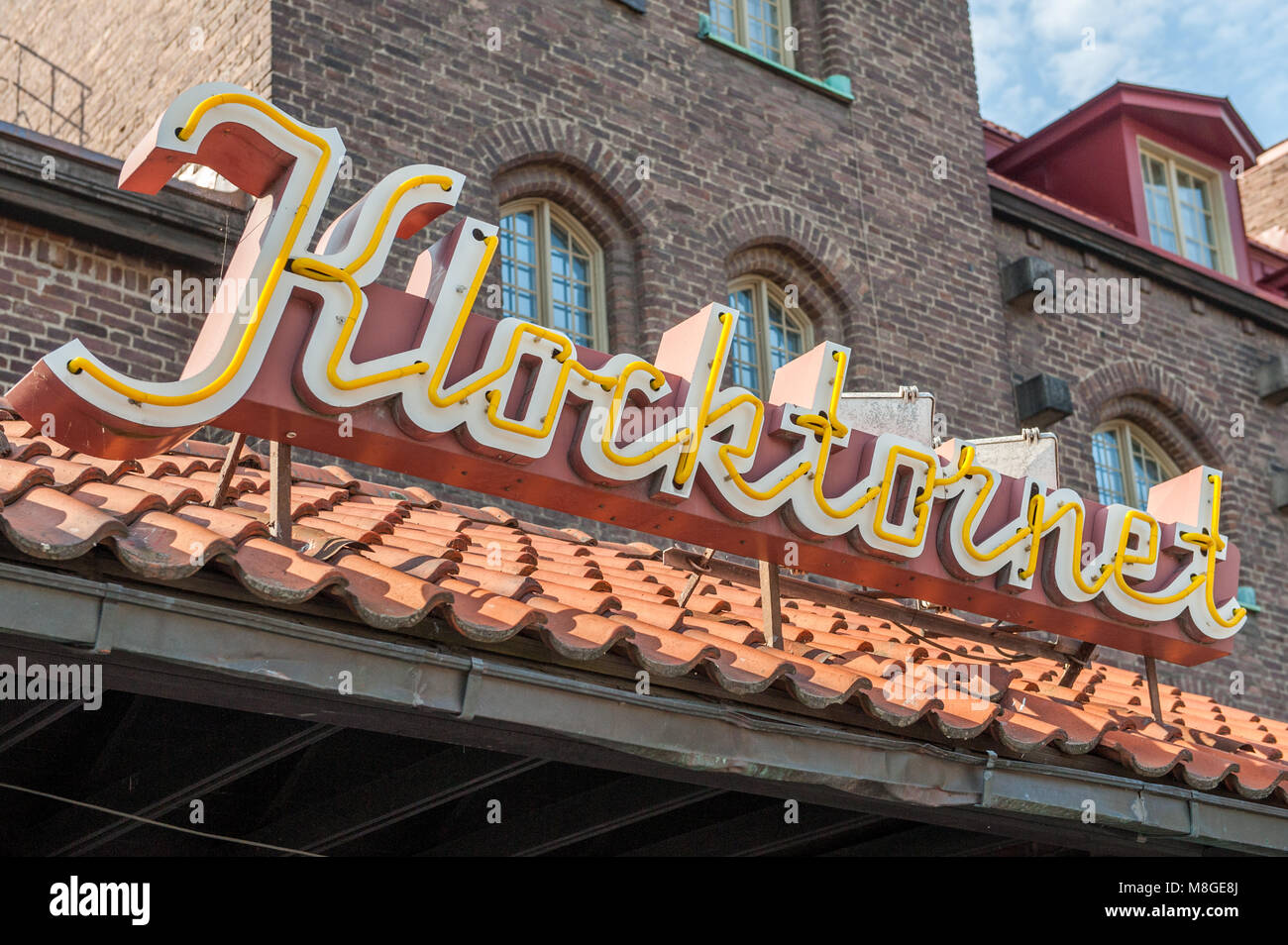 Clock tower entrance at Stockholm Olympic Stadium, which is a classic ...