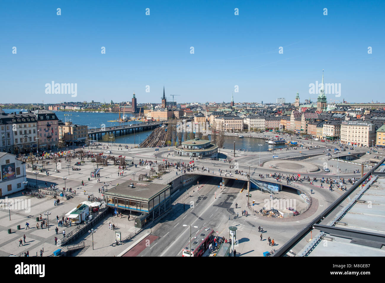 Aerial view from Katarina elevator of Slussen and the Old Town in ...