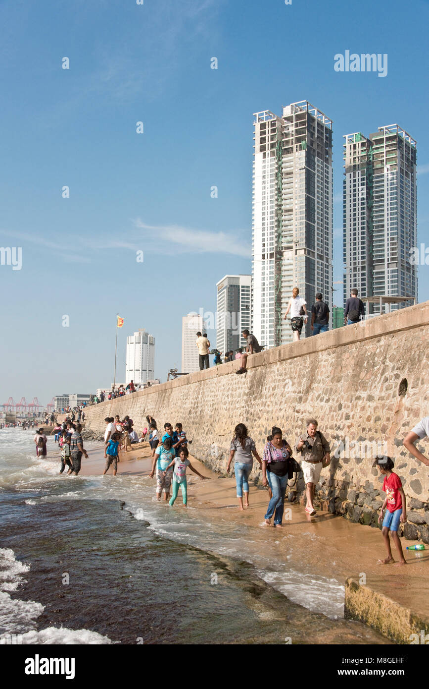 Local people on the beach by Galle Face Green - a popular spot in ...