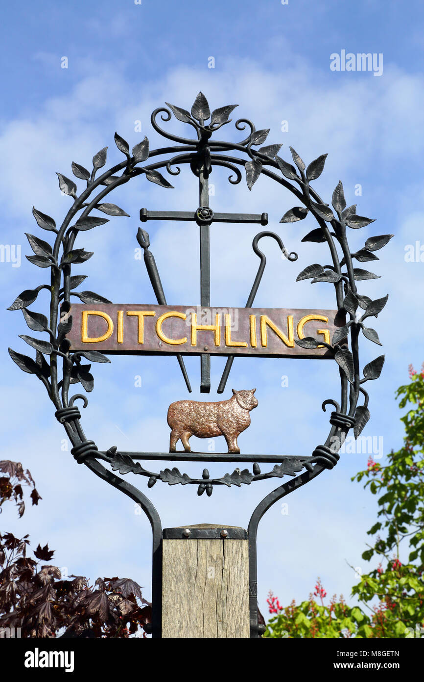 sign the large sussex village of ditchling on the edge of the south ...