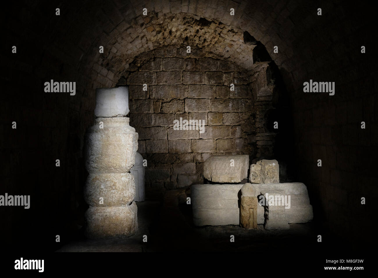 Archaeological relics from the Roman era of Jerusalem displayed inside ...